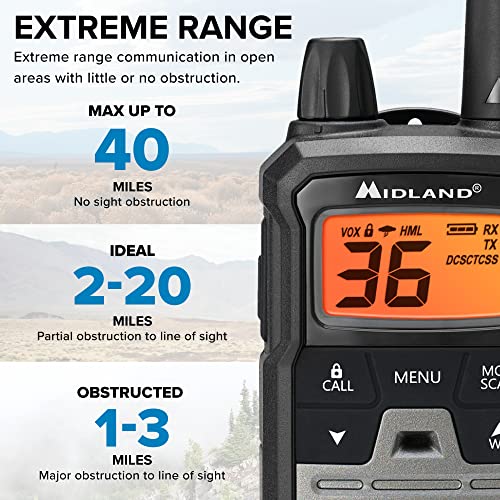 Midland T290VP4 X-TALKER GMRS Long Range Walkie Talkie - Two Way Radio with NOAA Weather Scan + Alert, and 121 Privacy Codes (Black/Silver, 2 Radios)