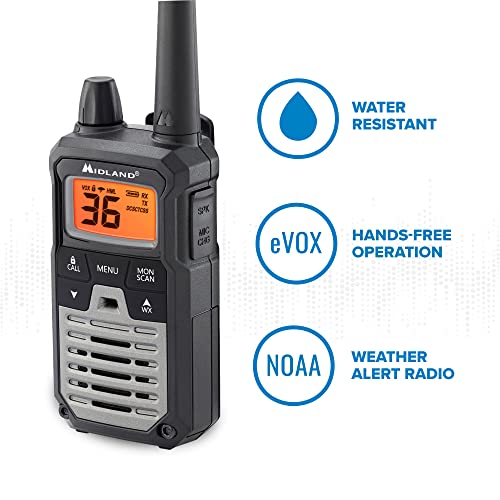 Midland T290VP4 X-TALKER GMRS Long Range Walkie Talkie - Two Way Radio with NOAA Weather Scan + Alert, and 121 Privacy Codes (Black/Silver, 2 Radios)