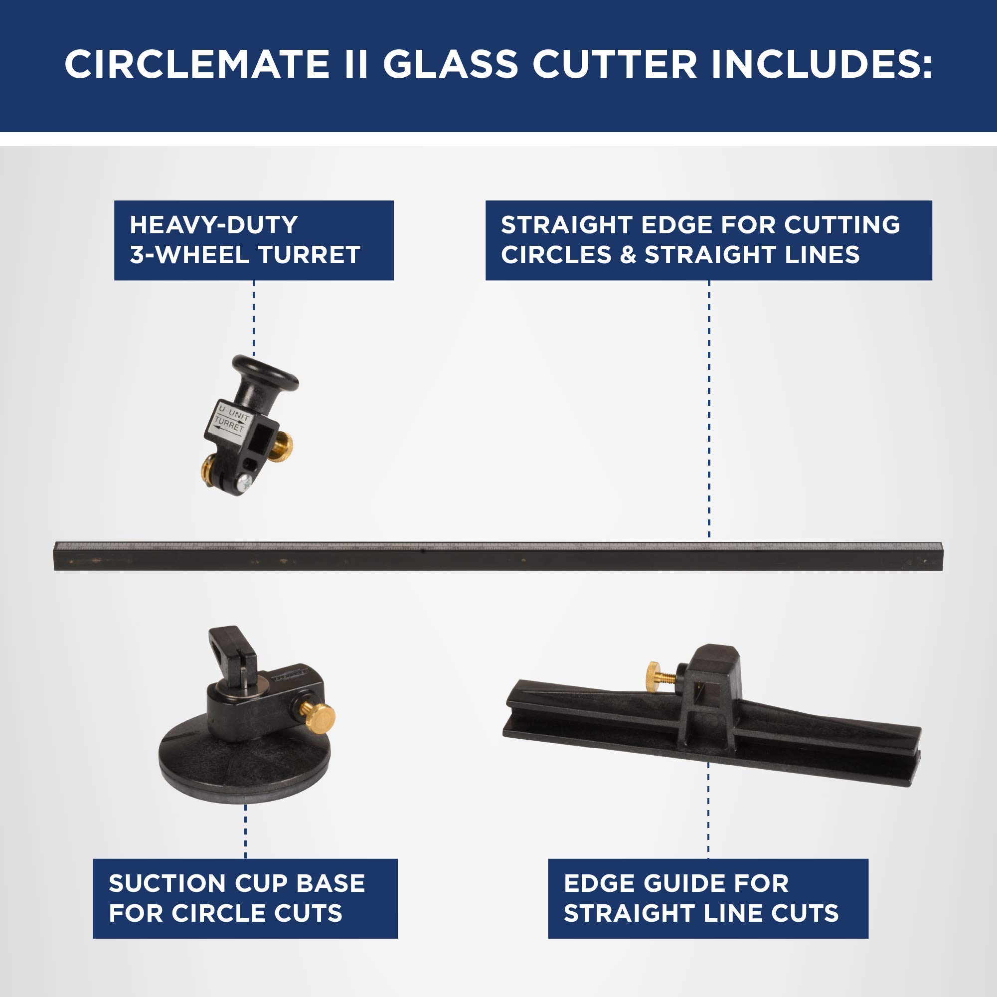 Fletcher-Terry CircleMate II Glass Cutter, Circle and Straight Line Cutting Tool