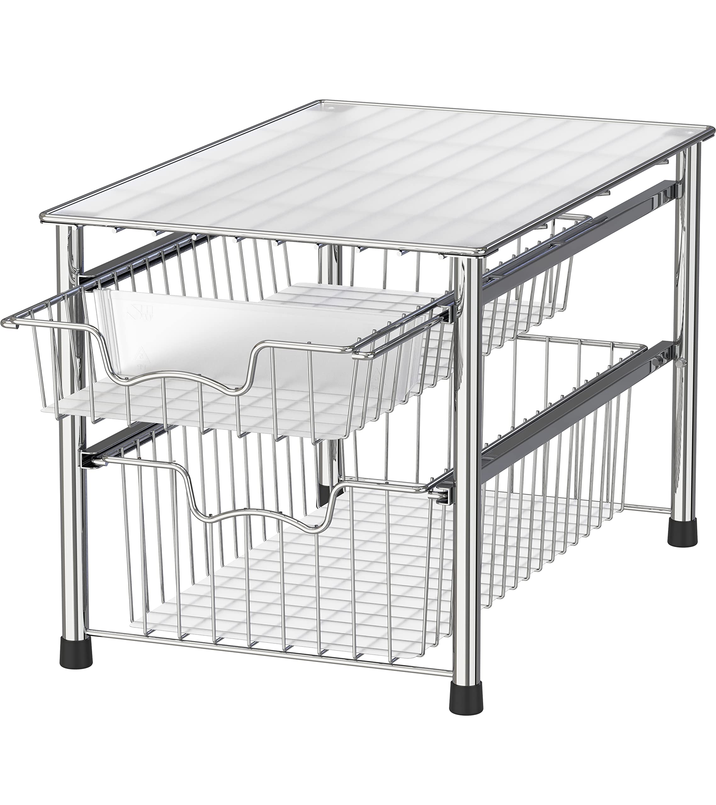 SimpleHouseware Stackable 2 Tier Sliding Basket Organizer Drawer, Chrome