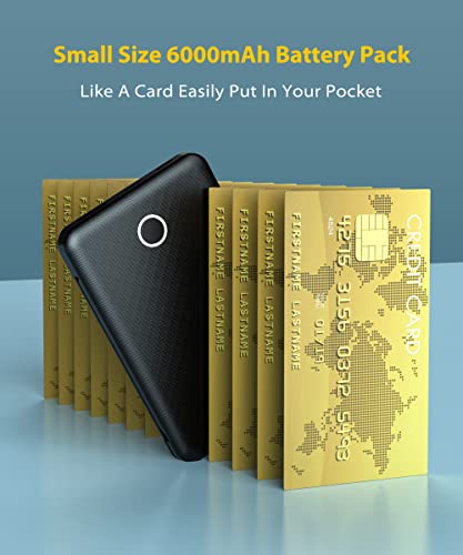 Portable Charger Small Size Built in Cable 6000mAh Power Bank, External Battery Pack Lightweight Backup Charger, Ultra Slim Battery Backup Charger for Cell Phones