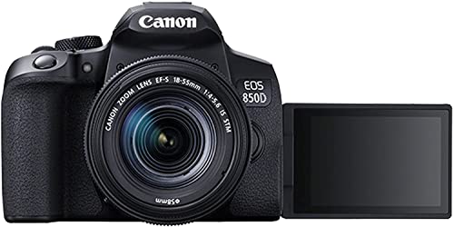 Camera EOS 850D (Rebel T8i) DSLR Camera w/ 18-55mm Lens Bundle with 64GB Memory Card, Wide Angle Lens, Telephoto Lens, 3Pc Filter Kit, Case, Tripod + Photography Kit (33 Pieces)