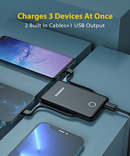 Portable Charger Small Size Built in Cable 6000mAh Power Bank, External Battery Pack Lightweight Backup Charger, Ultra Slim Battery Backup Charger for Cell Phones