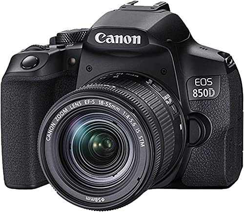 Camera EOS 850D (Rebel T8i) DSLR Camera w/ 18-55mm Lens Bundle with 64GB Memory Card, Wide Angle Lens, Telephoto Lens, 3Pc Filter Kit, Case, Tripod + Photography Kit (33 Pieces)