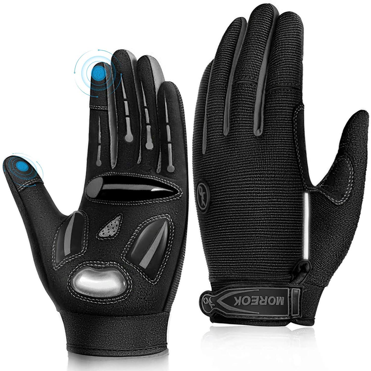 BIKINGMOREOK Cycling Gloves Bike Gloves Biking Gloves for Men Women,Touchscreen Full Finger Shock-Absorbing Mountain Bike Gloves,5MM Gel Pads MTB Road Bicycle Gloves for Running,Hiking-Gray-L