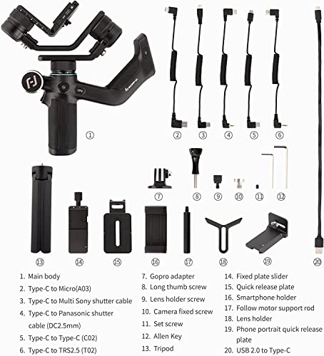 FeiyuTech Camera Gimbal Stabilizer SCORP-Mini 3-Axis All in One Stabilizer for Mirrorless Camera,Compact Cameras,Action Camera,for Canon Sony Panasonic Fujifilm Nikon iPhone Samsung,Max Payload 2.65lb