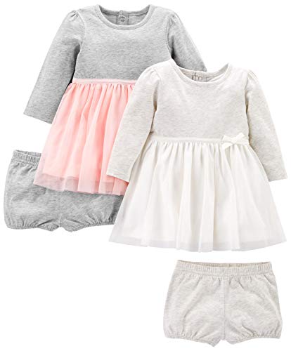 Simple Joys by Carter's Baby Girls' 2-Pack Long-Sleeve Dress Set, Pink/Grey, 4T