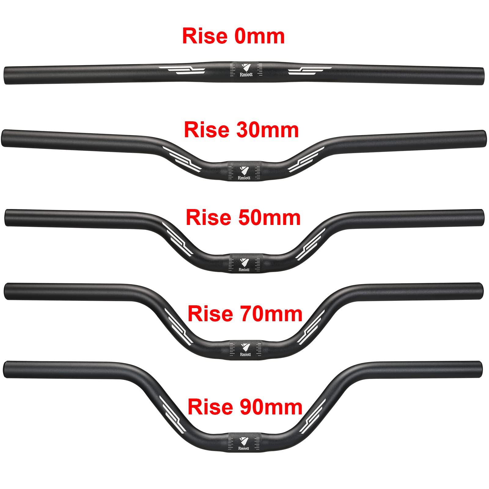 Rmiott 1 inch Rise 90mm Mountain Bike Handlebars Length 24.40inches/620mm Aluminum -Just Fits 25.4mm Stems- Rise 90mm Black