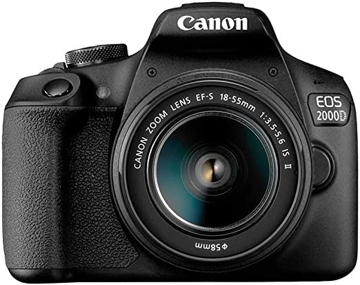 Canon EOS 2000D (Rebel T7) DSLR Camera w/Canon EF-S 18-55mm F/3.5-5.6 Zoom Lens + Case + Sandisk 64GB Memory Card + 3pc Filter Kit + Card Reader + Cleaning Kit (International Model) (Renewed)