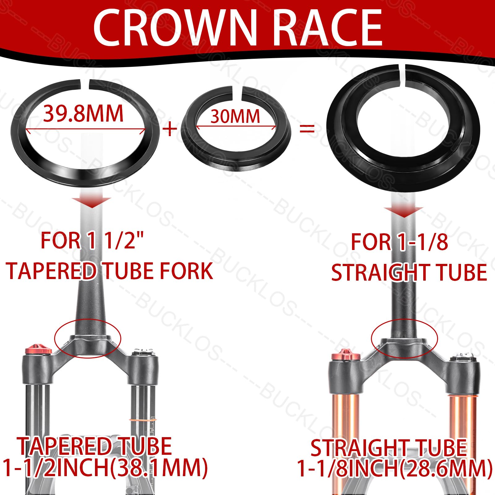BUCKLOS 1-1/8 Bike Headset MTB Threadless 34 44 44-50.6 44-55 44-56 41.8-52mm, Straight Tapered Tube Mountain Bikes Road Bicycle Double Sealed Bearings Headsets, for Frame Fork Expander Plug Star Nut