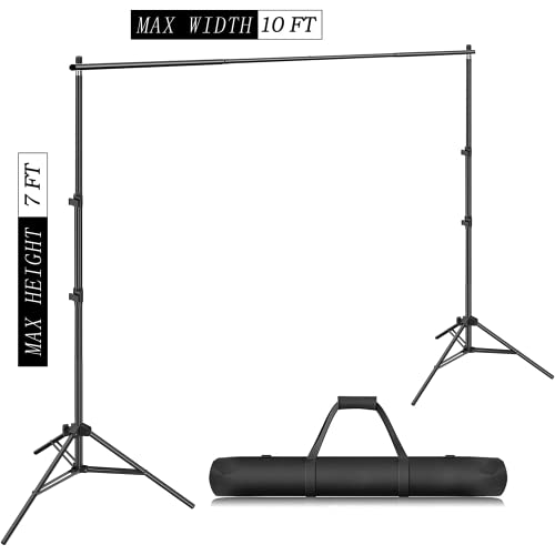 Qoolfoto Backdrop Stand 7x10 ft/2x3m, Adjustable Photography Background Stand for Party Decoration,Photo Video Studio with Clamp, Carry Bag