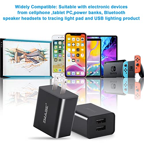 USB Charger, IMAGE 2 Packs USB Travel Charger with Dual Port, 5V/2A 10W Output Power, UL Approval Charger Adapter for Most USB Equipment