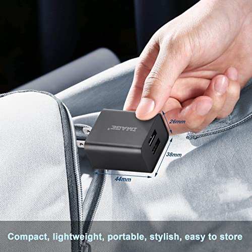 USB Charger, IMAGE 2 Packs USB Travel Charger with Dual Port, 5V/2A 10W Output Power, UL Approval Charger Adapter for Most USB Equipment