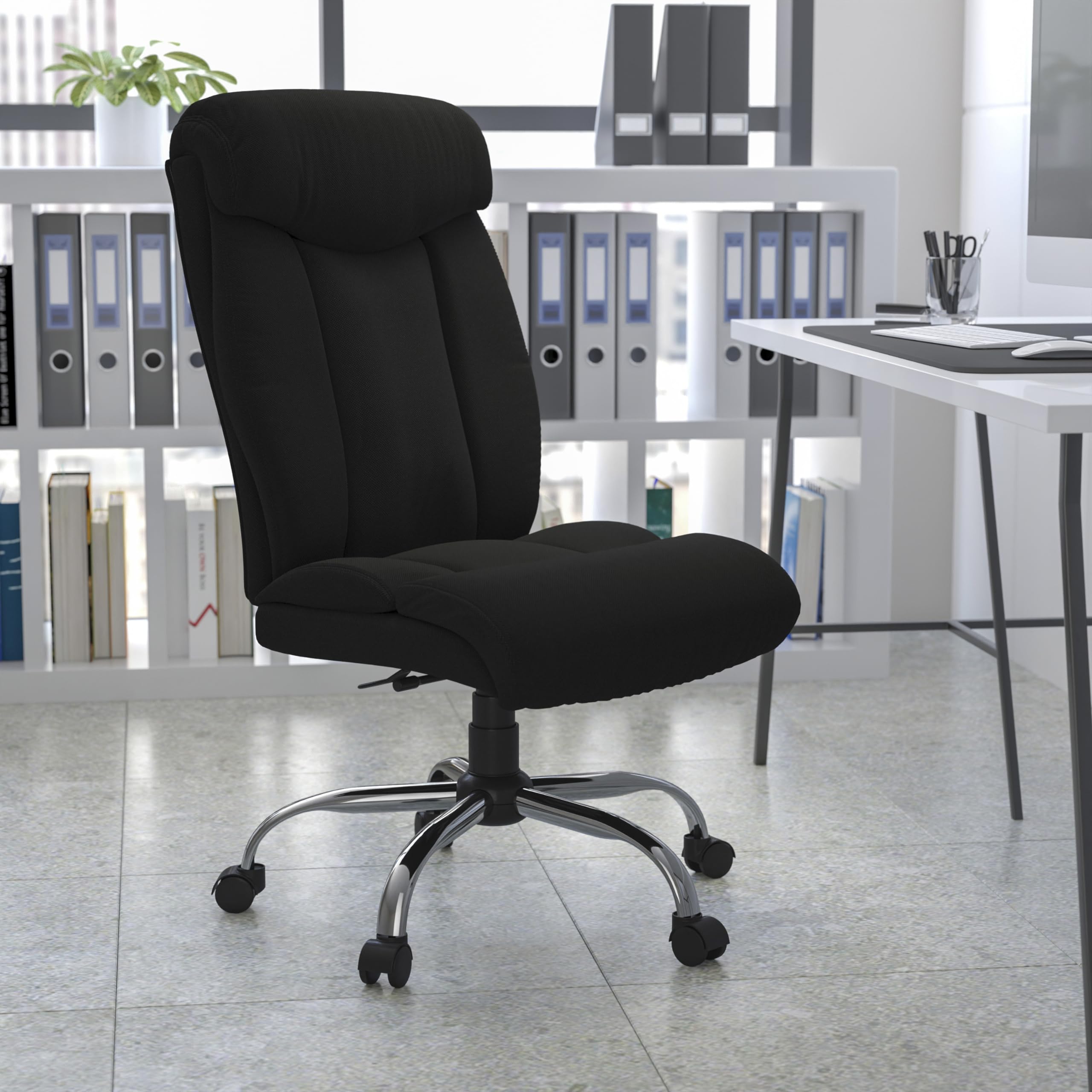 Flash Furniture HERCULES Series Big & Tall 400 lb. Rated Black Fabric Executive Ergonomic Office Chair and Chrome Base