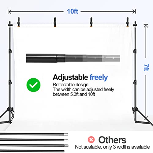 Qoolfoto Backdrop Stand 7x10 ft/2x3m, Adjustable Photography Background Stand for Party Decoration,Photo Video Studio with Clamp, Carry Bag