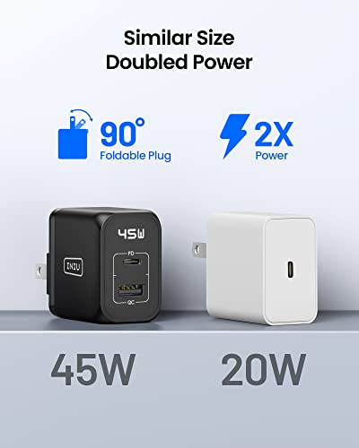 USB A & USB C Charger Block, INIU 45W PD QC3.0 PPS USB-C Foldable Wall Charger Supports Super Fast Charging for Samsung S23 Ultra S23 S22 S21 S20, iPhone 14 13 12, iPad, MacBook Air, Steam Deck