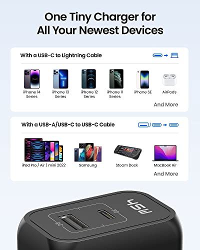 USB A & USB C Charger Block, INIU 45W PD QC3.0 PPS USB-C Foldable Wall Charger Supports Super Fast Charging for Samsung S23 Ultra S23 S22 S21 S20, iPhone 14 13 12, iPad, MacBook Air, Steam Deck