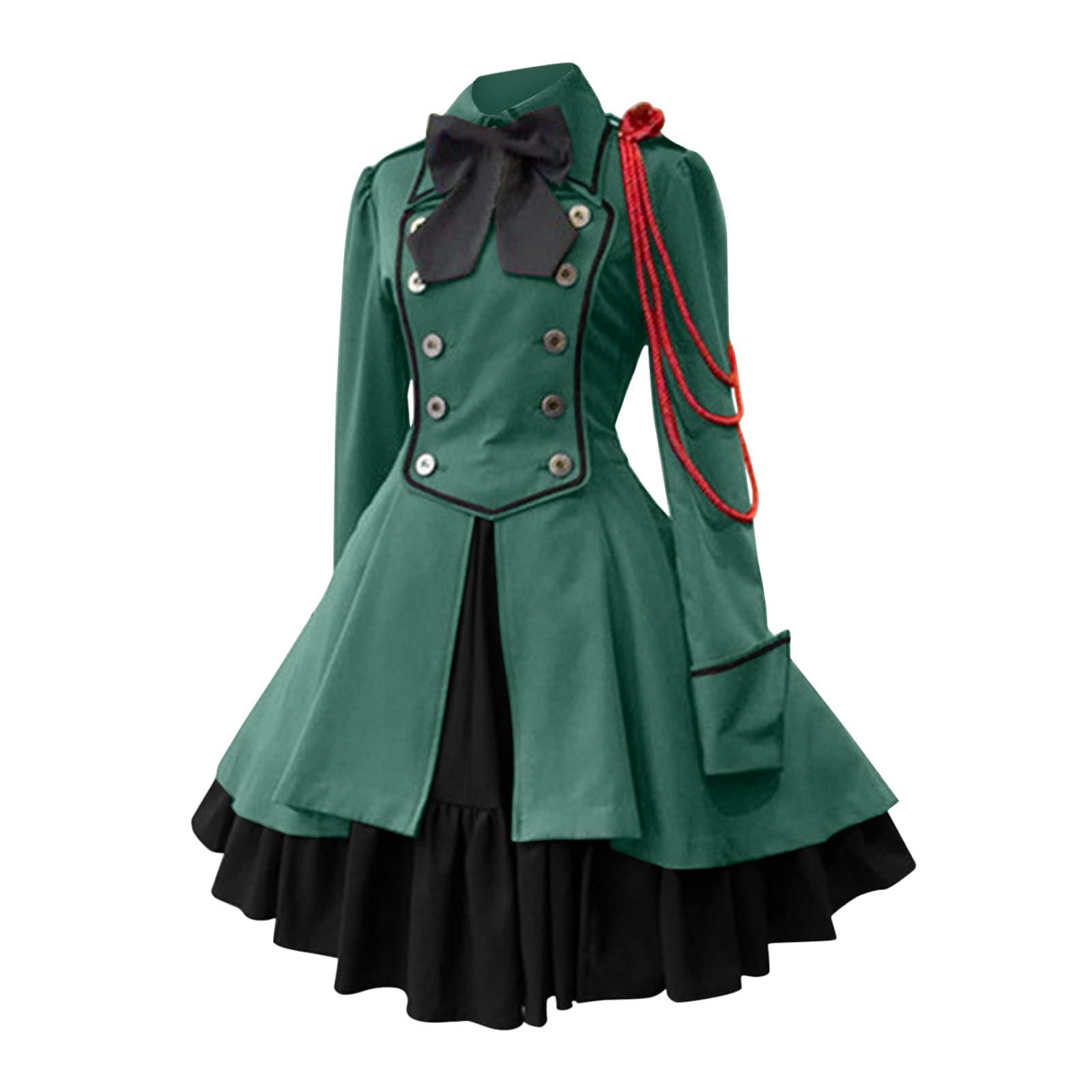 Aniywn Plus Size Retro Gothic Dress, Women Classic Black Layered Bow Tie Lolita Mini Dress Cosplay Costumes