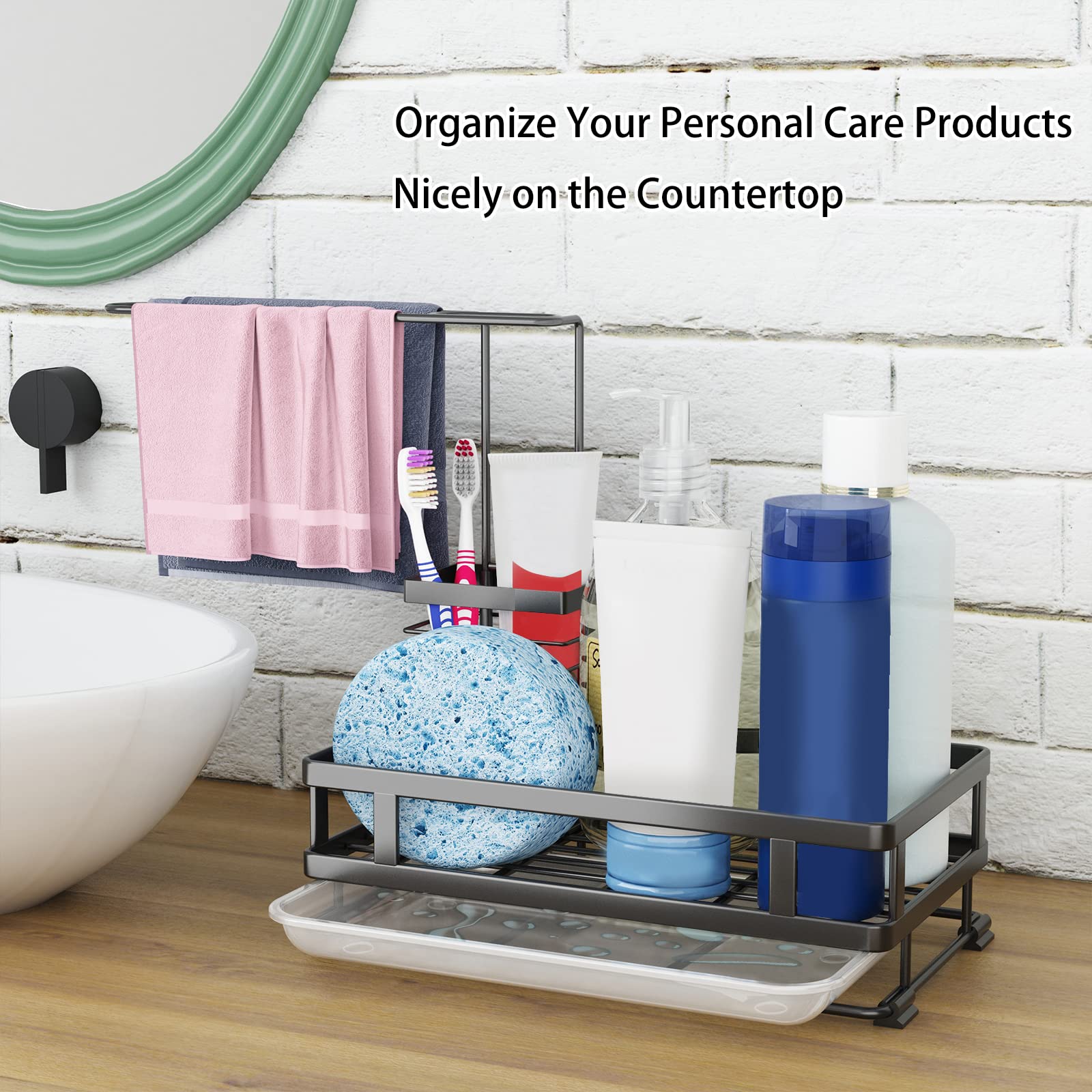 Godboat Kitchen Gadgets, Sponge Holder for Kitchen Sink, Kitchen Sink Organizer, 304 Stainless Steel Sink Caddy, No Drilling Sponge Holder, Kitchen Organization with Drain Pan, Gifts for Women & Men