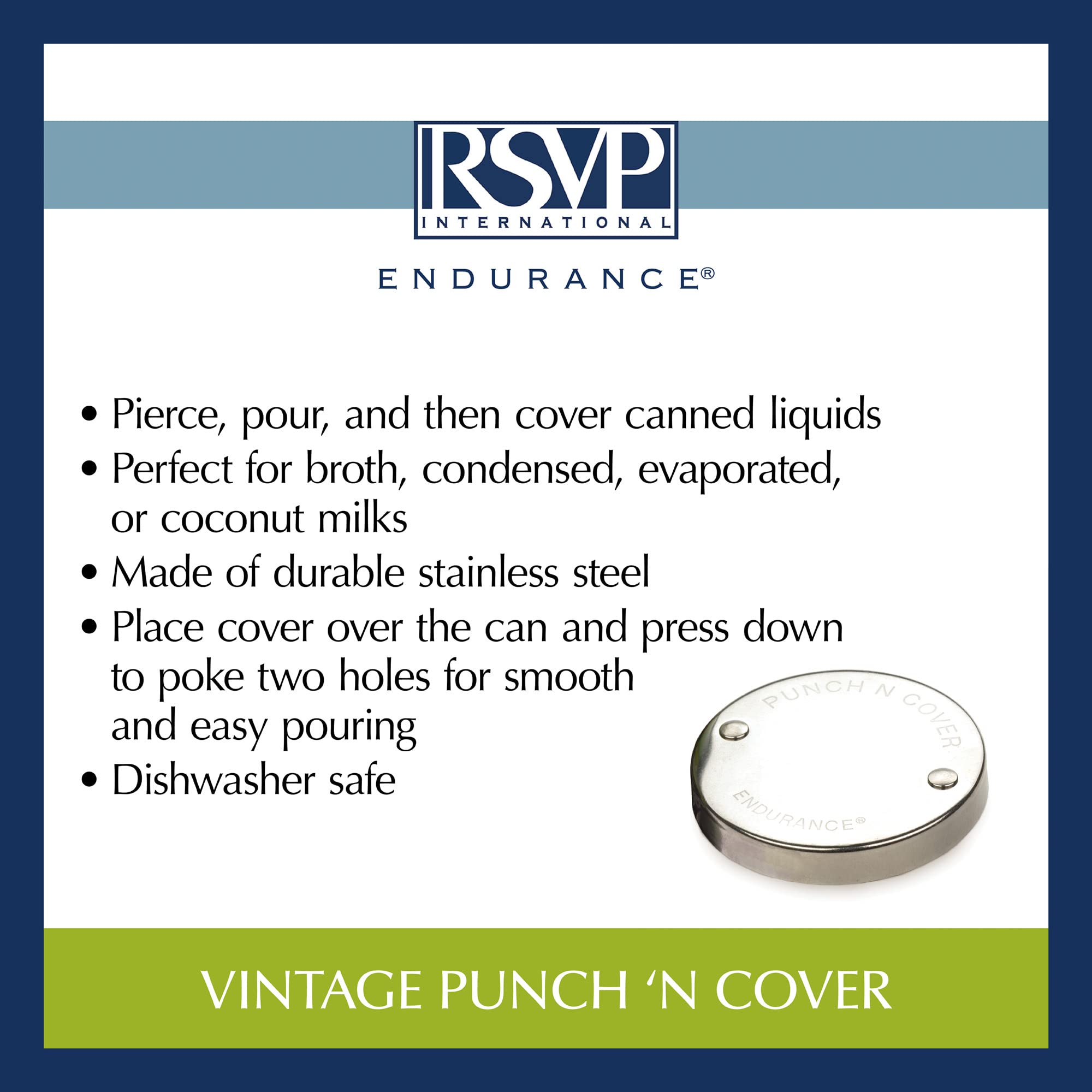 RSVP International Kitchen Collection Storage & Preservation, Vintage Punch 'N Cover, Stainless Steel 3 Inch (Pack of 1)
