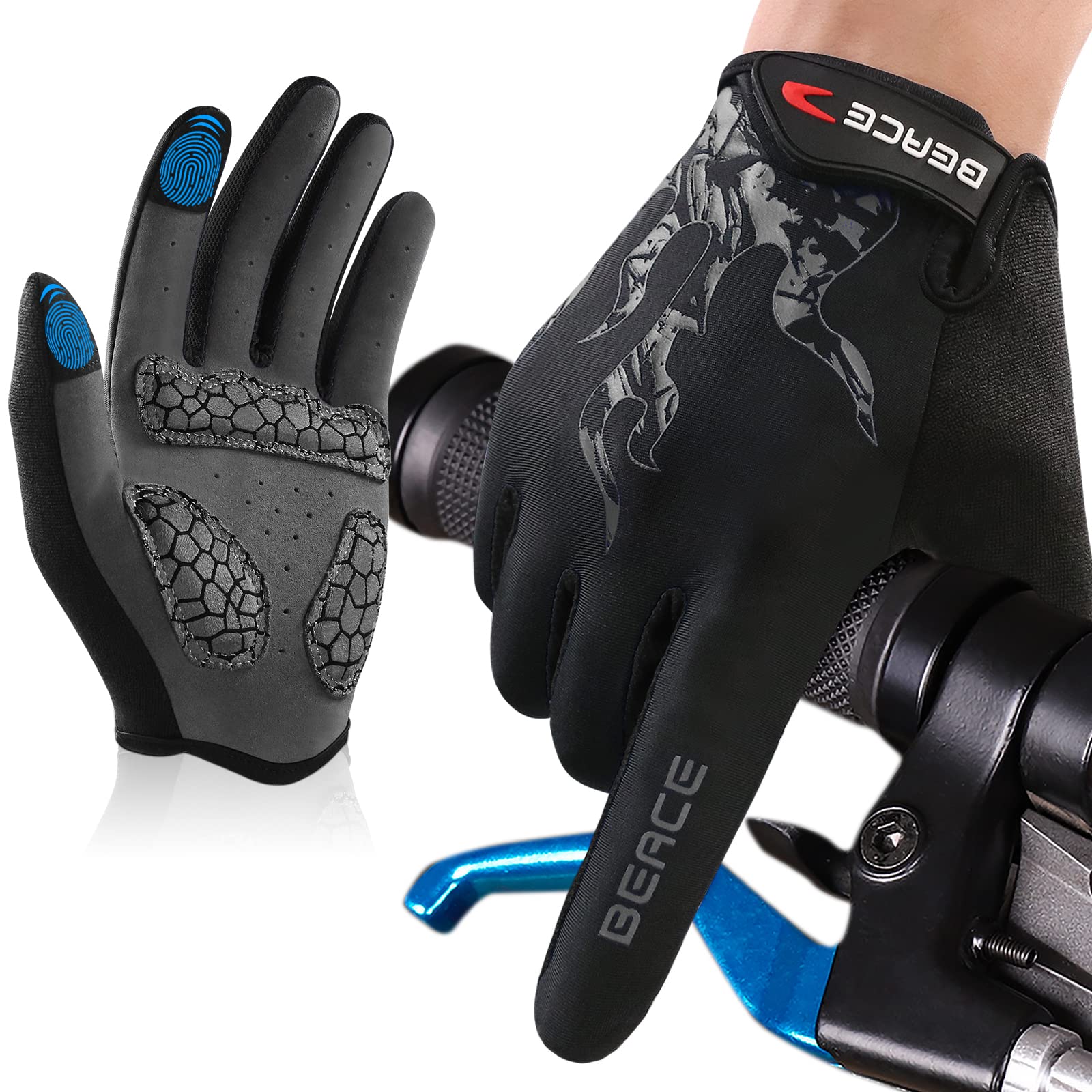 BEACE Cycling Gloves Bike Gloves Biking Gloves for Men Women with Touch Screen-Full Finger Mountain Bike Gloves Workout Gloves Road Bicycle Gloves with Anti-Slip silicone palm