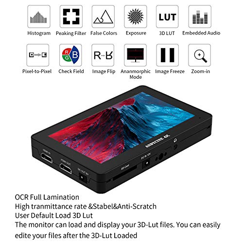 ANDYCINE A6 Plus 5.5 Inch Touch Screen Camera Field Monitor 1920x1080 resolution accept the 4K HDMI Signal Support 3D Lut,Waveform,Camera Focus Monitor With Battery,Carry Case,Sunshade
