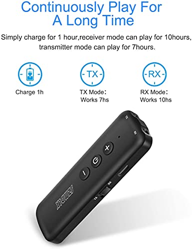 Bluetooth 5.0 Transmitter and Receiver, 3-in-1 Wireless Bluetooth Adapter,Bluetooth Audio Adapter with 3.5mm AUX Stereo Output for TV,PC,car, Headset,Headphone,Earbud Home Stereo System (black1)