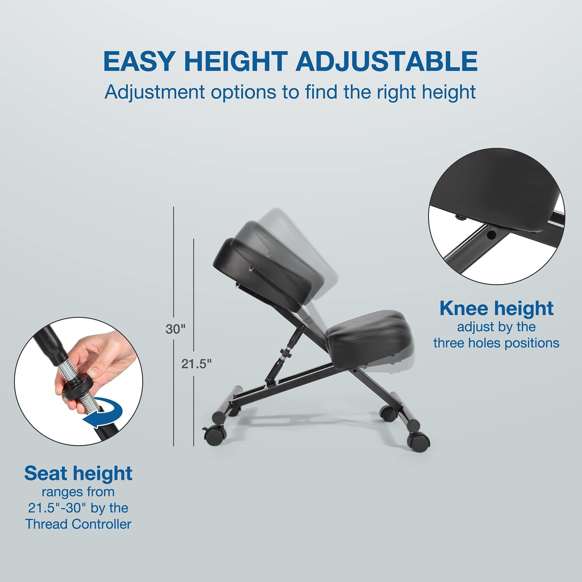 Ergonomic Kneeling Chair with Wheels, Adjustable Stool for Home&Office, w/4β Thickened Cushion and Adjustable Height, Build Healthy Back & Upright Posture