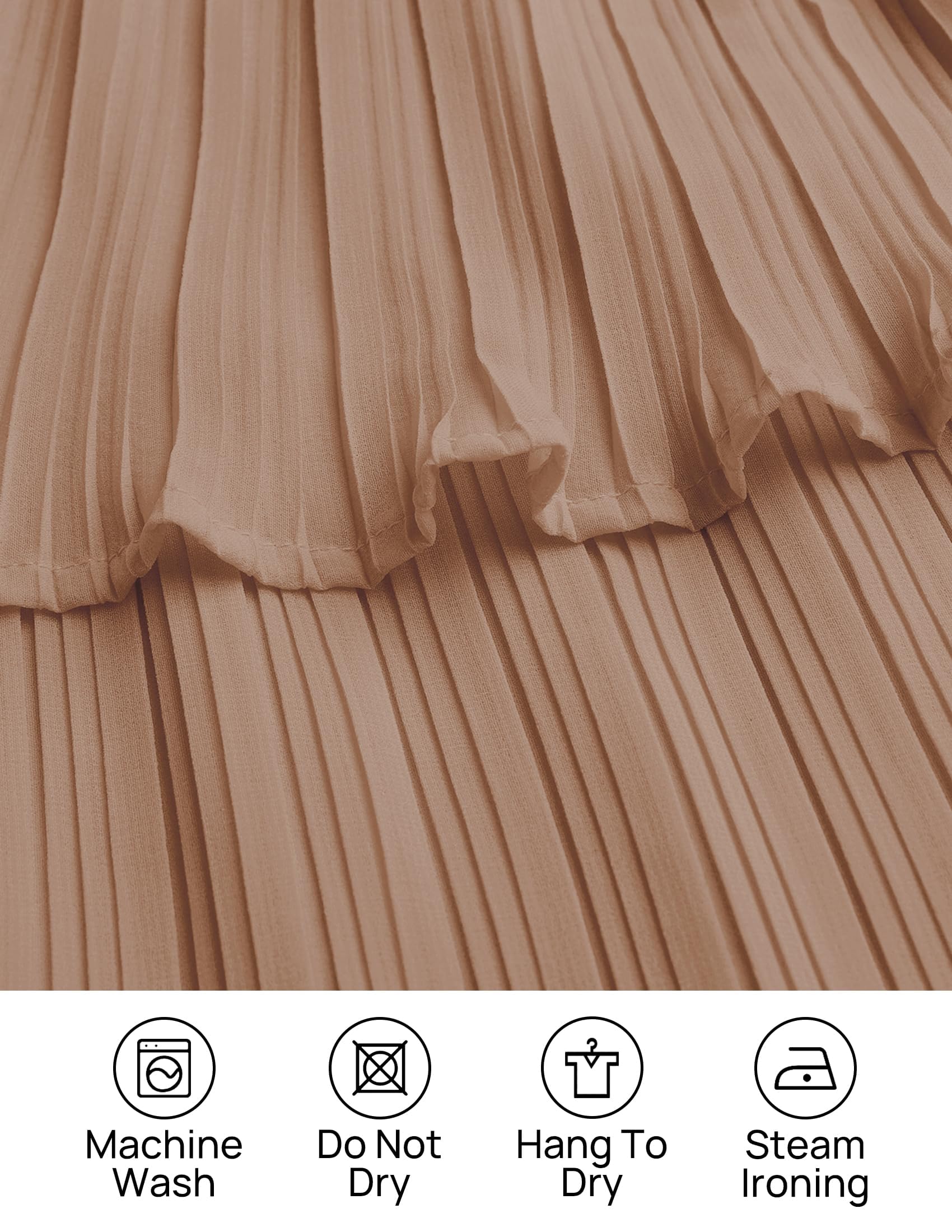 ZESICA Women's 2025 Long Sleeve Crew Neck Ruffle Tiered Layered Chiffon Flowy Swing 2025 Long Midi Dress,Khaki,Small