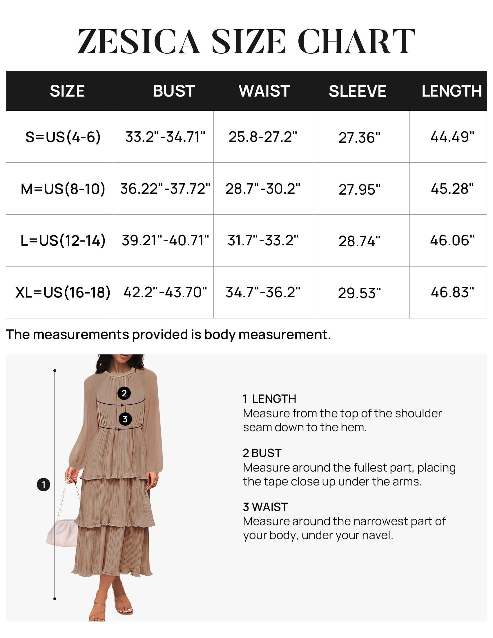 ZESICA Women's 2025 Long Sleeve Crew Neck Ruffle Tiered Layered Chiffon Flowy Swing 2025 Long Midi Dress,Khaki,Small