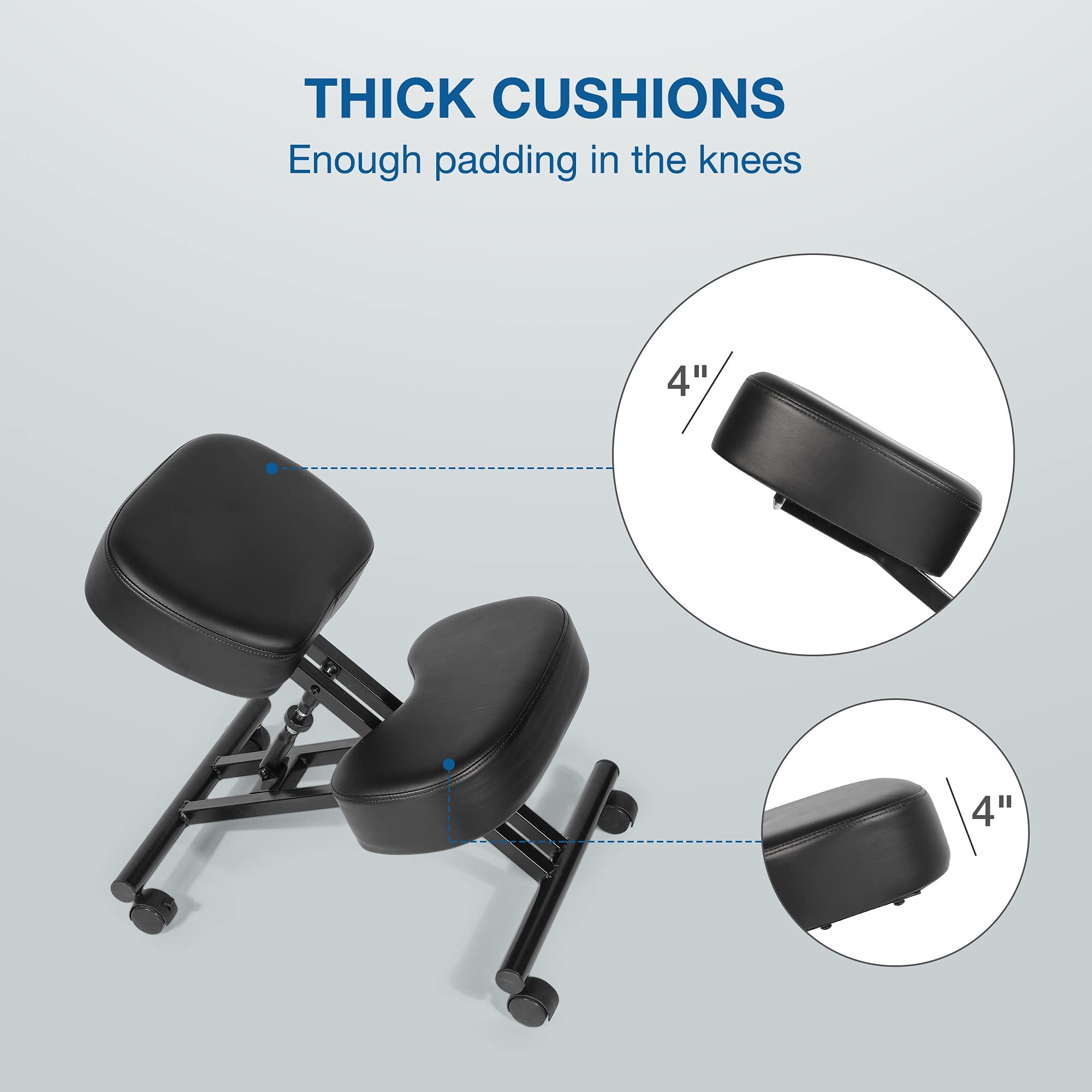 Ergonomic Kneeling Chair with Wheels, Adjustable Stool for Home&Office, w/4β Thickened Cushion and Adjustable Height, Build Healthy Back & Upright Posture