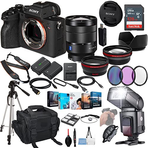Sony a7R IVA Mirrorless Camera Bundle - ILCE7RM4A/B with 24-70mm f/4 Lens + Prime Accessory Package Including 128GB Memory, TTL Flash, Extra Battery, Editing Software Package, Auxiliary Lenses & More