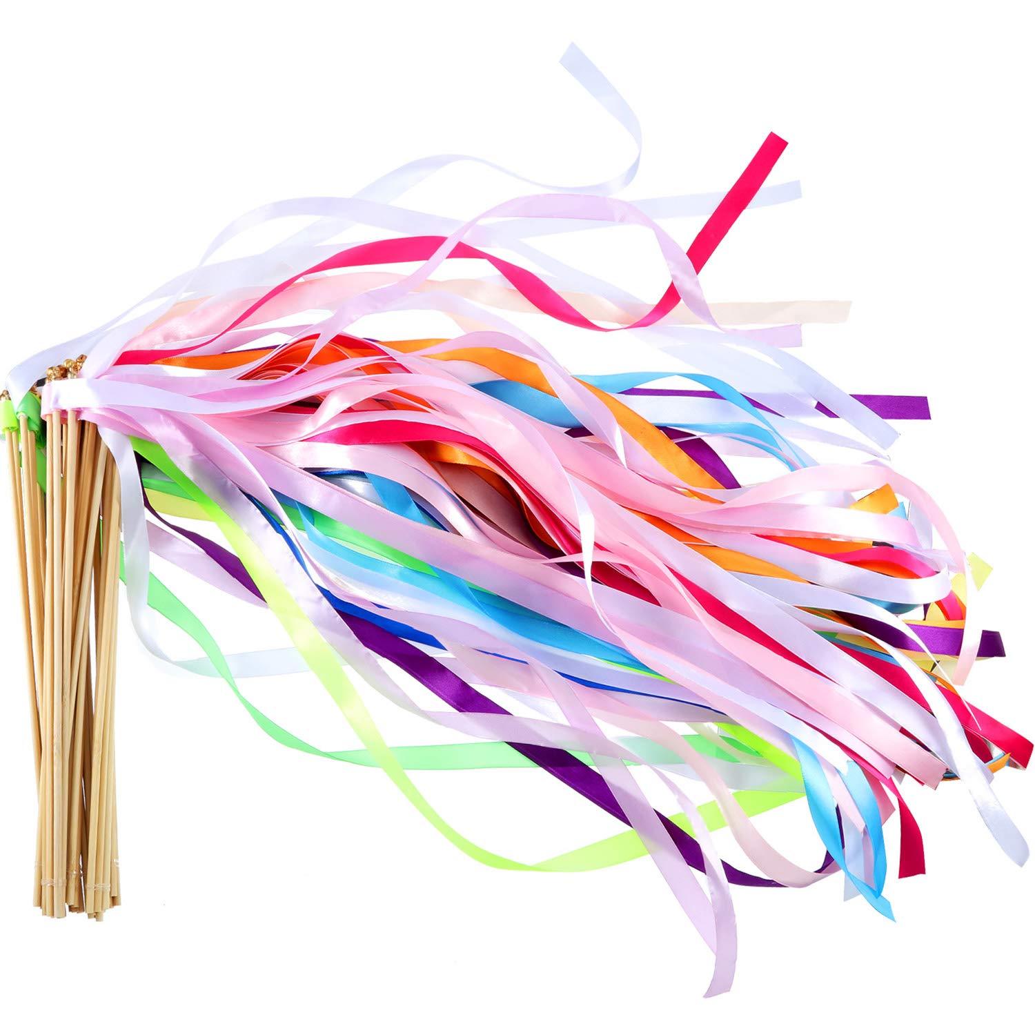 40 Pieces Mix Color Ribbon Sticks with Bell Fairy Stick Party Streamers for Wedding Party(Multicolor)