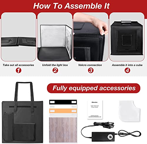 Aureday Photo Studio Light Box, 20''×20'' Dimmable Photo Lightbox for Product Photography, Proffessional Shooting Tent with 80pcs Led Lights and 5 Colored Backdrops