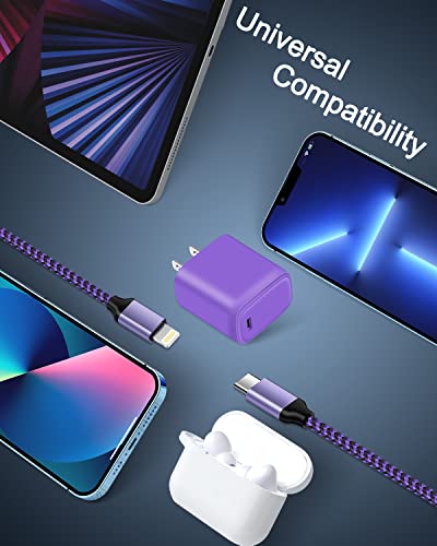 Power Delivery 20W Type USB C Quick Charging Wall Charger Adapter with 3FT Type-C to Lightning Cable for iPhone 14/14 Plus/14Pro/14 Pro Max/13/13Pro/13 Pro Max/12/12Pro/12 Pro Max/11/11 Pro Max-Purple