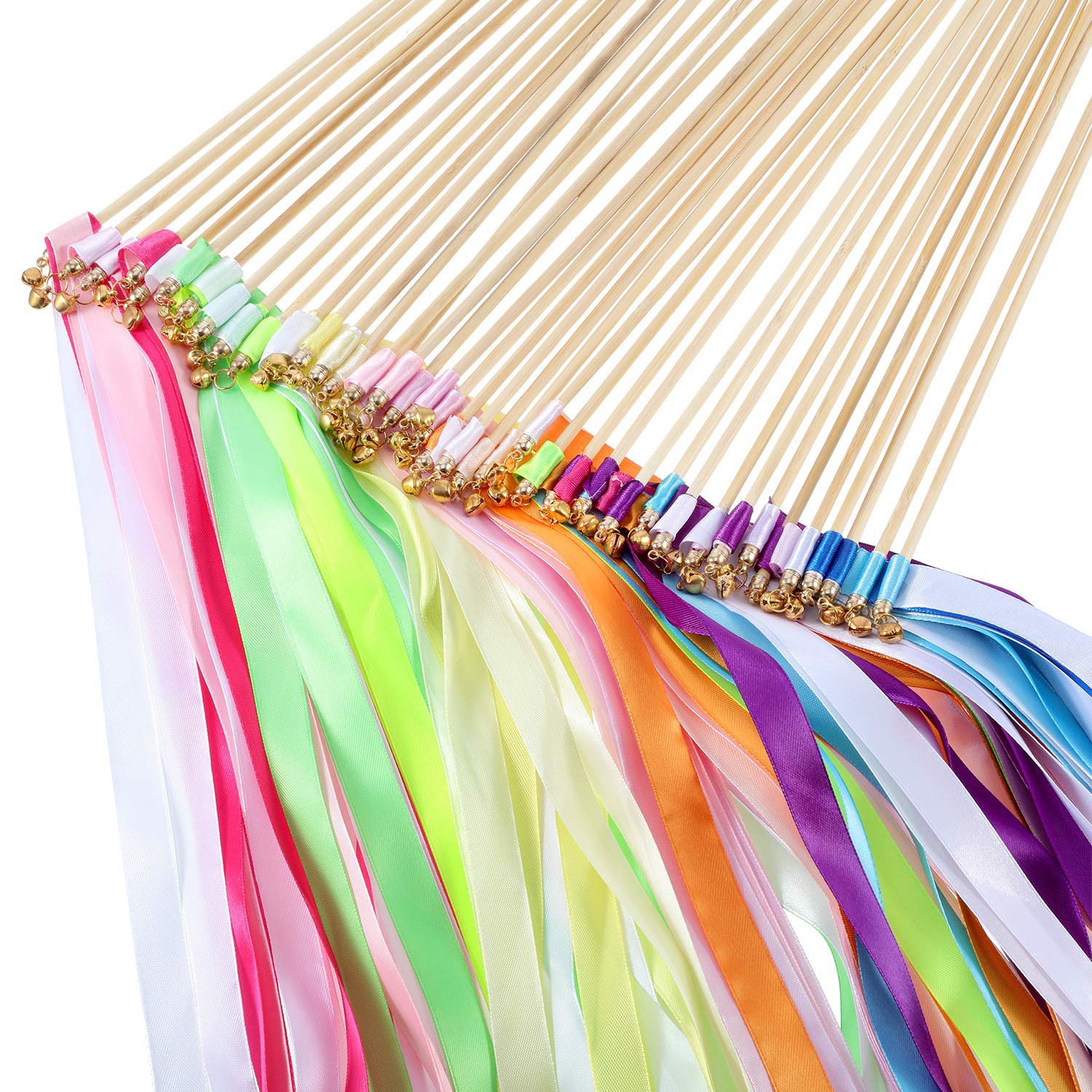 40 Pieces Mix Color Ribbon Sticks with Bell Fairy Stick Party Streamers for Wedding Party(Multicolor)