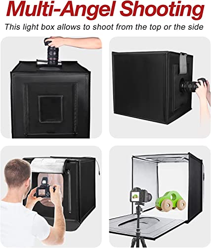 Aureday Photo Studio Light Box, 20''×20'' Dimmable Photo Lightbox for Product Photography, Proffessional Shooting Tent with 80pcs Led Lights and 5 Colored Backdrops