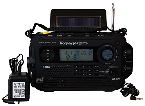 Kaito Voyager Pro KA600 Digital Solar Dynamo Hand Crank AM/FM/LW/SW & NOAA Weather Emergency Radio with Flashlight, Reading Lamp,Smart Phone Charger & RDS and Real-Time Alert, with AC Adapter, Black