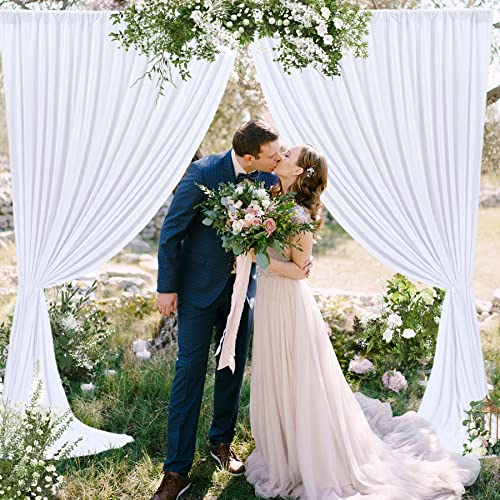10ft x 10ft White Backdrop Curtains for Parties Wedding Curtain Backdrop for Baby Shower Gender Reveal Decoration Backdrop Drapes Wrinkle Free Chiffon Fabric Background 5ftx10ft, 2 Panels