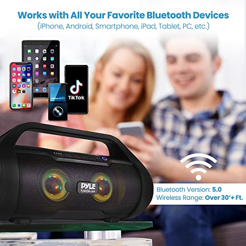 Pyle Wireless Portable Bluetooth Boombox Speaker - 500W 2.0CH Rechargeable Boom Box Speaker Portable Barrel Loud Stereo System with AUX Input/USB/SD/Fm Radio, 3" Subwoofer, Voice Control - PBMWP185