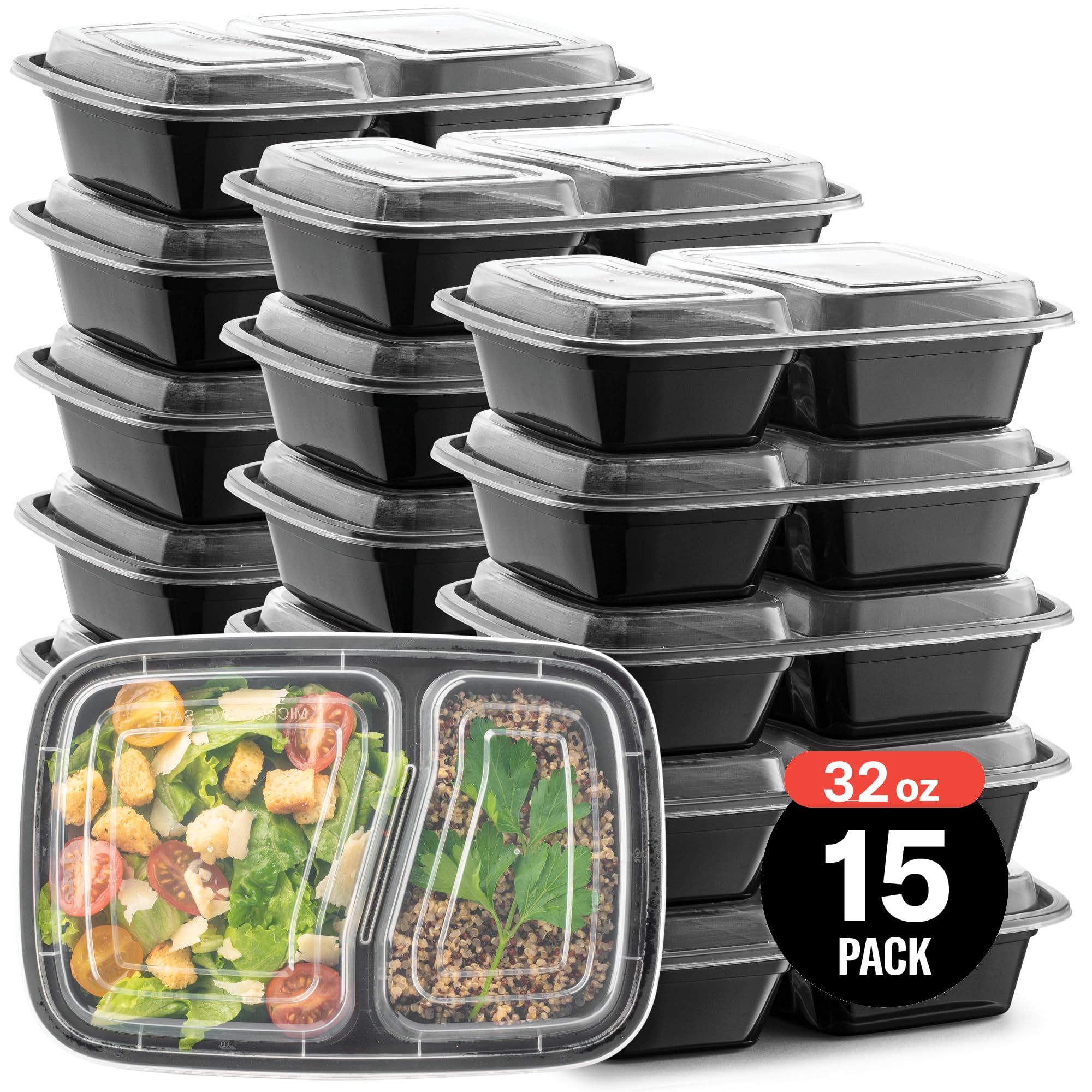 15-Pack Tiny Meal Prep Plastic Microwavable Food Containers meal prepping & Lids."12 OZ." Black Rectangular Reusable Storage Lunch Boxes -BPA-free Food Grade- Freezer Dishwasher Safe -PREMIUM QUALITY