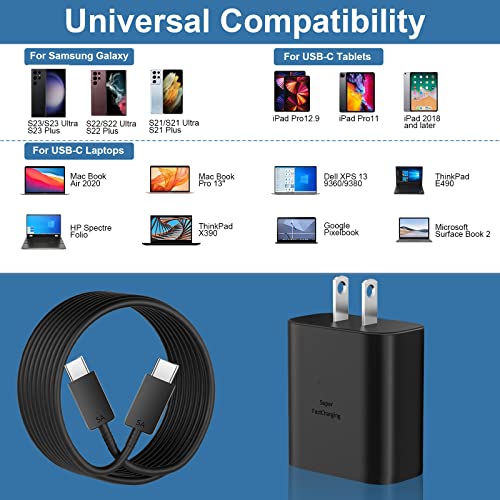 45W Samsung Super Fast Type C Charger with 10FT Android Phone Fast Charging Cable for Samsung Galaxy S23 Ultra/S23/S22 Ultra/S22/S21/S20, Note 10+ 5G/Note 20, Galaxy Tab S7/S8
