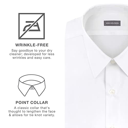 Van Heusen Men's Dress Shirt Regular Fit Poplin Solid, White, 17" Neck 36"-37" Sleeve