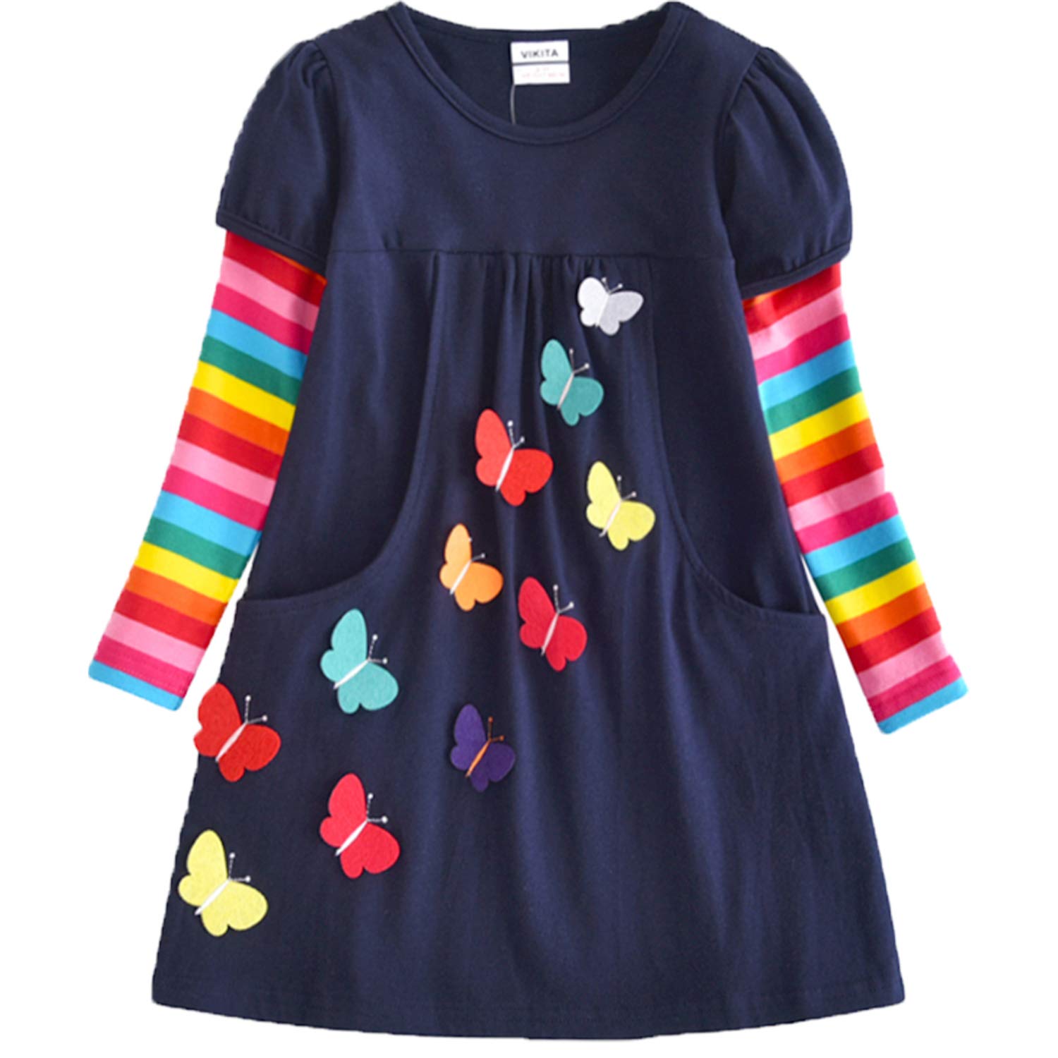 VIKITA Little Girls Dresses Winter Girl Clothes Long Sleeve Navy Dress Xmas Gift for Kids 2-8 Years LH5805, 6T