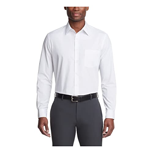 Van Heusen Men's Dress Shirt Regular Fit Poplin Solid, White, 17" Neck 36"-37" Sleeve
