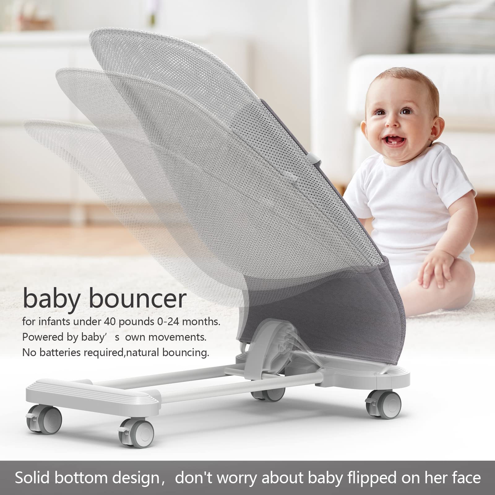 Baby-Bouncer-Seat-for-Infants: Portable Bouncer for Babies 0-6 Months:Infant Bouncers & Rockers: Baby Rocker for Infants with Removable Wheels: Adjustable Multi Position Infant Bouncer Seat