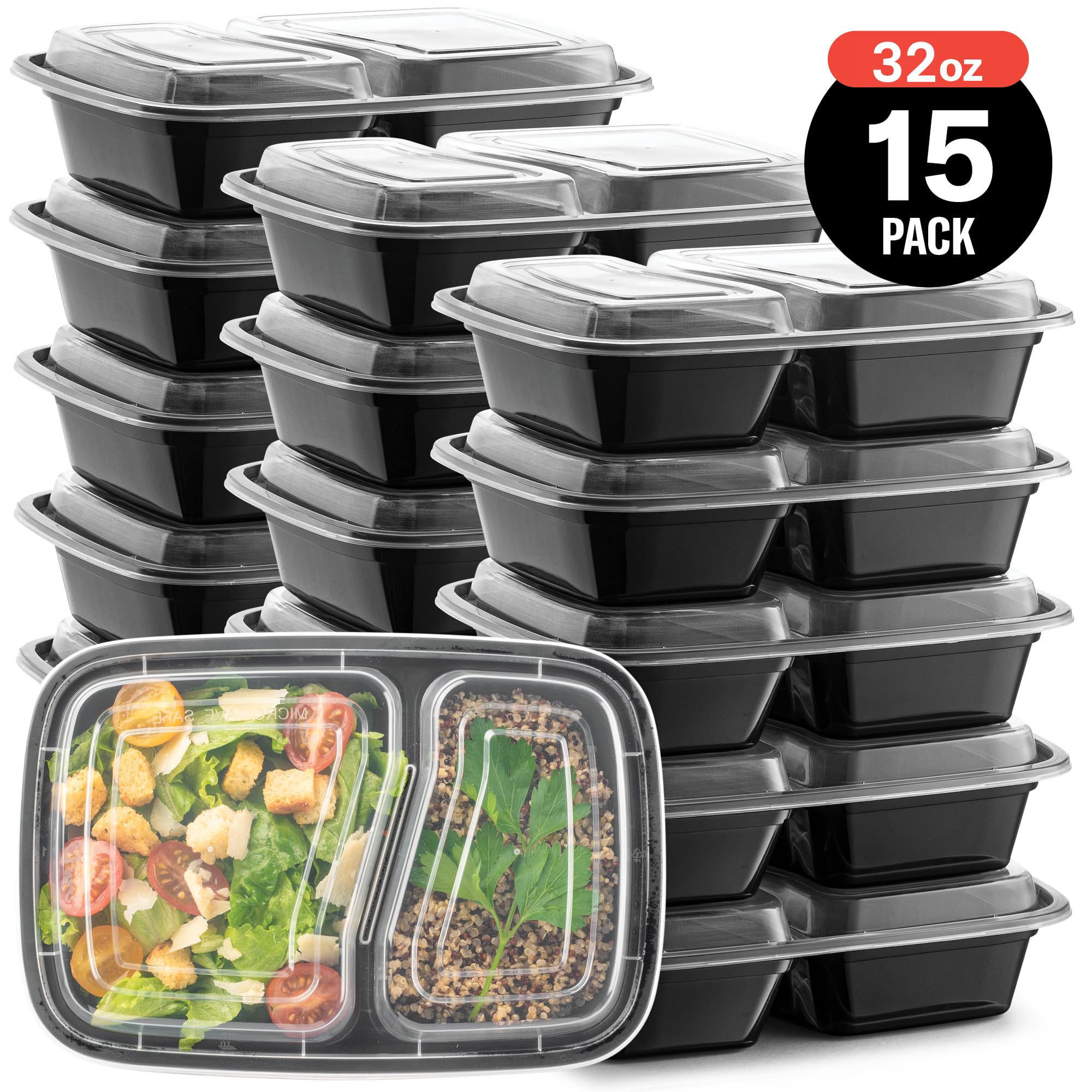 15-Pack Tiny Meal Prep Plastic Microwavable Food Containers meal prepping & Lids."12 OZ." Black Rectangular Reusable Storage Lunch Boxes -BPA-free Food Grade- Freezer Dishwasher Safe -PREMIUM QUALITY