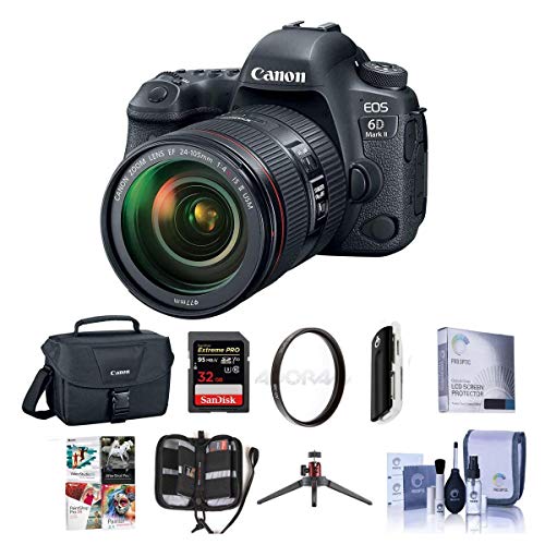 Canon EOS 6D Mark II DSLR with EF 24-105mm f/4L is II USM Lens - Bundle with 32GB SDHC U3 Card, Camera Case, Table Top Tripod, Cleaning Kit, 77mm UV Filter Memory Wallet, Pc Software Package, More