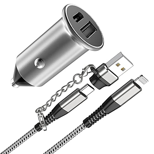 30W USB-C & USB-A Dual Port Car Charger Power Delivery Fast Auto Charging with Apple MFi Certified 3ft USB-C to Lightning Cable and USB Adapter for iPhone 14/13/12/X/Xs/XR/Pro Max/Mini, iPad, AirPods
