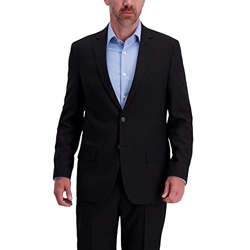 Haggar Men's Smart Wash Premium Stretch Classic Fit Solid Suit Separates-Pants, Black-Jacket, 44 Regular